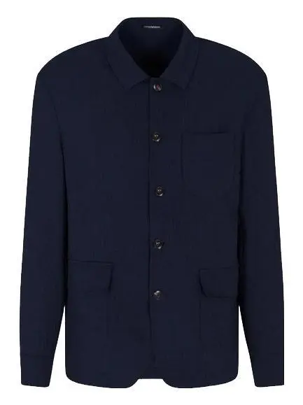 Emporio Armani Shirt Jacket In Technical Seersucker Fabric - Blue