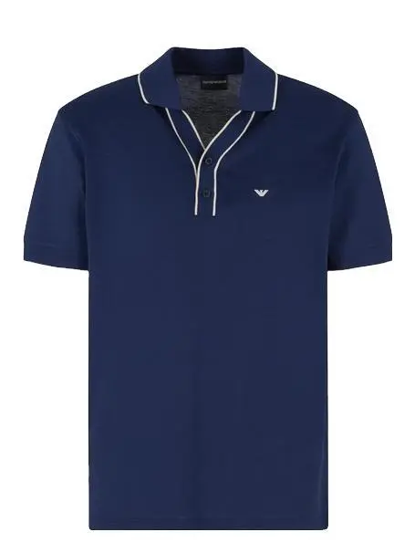 Emporio Armani Piqué Polo Shirt With Contrasting Edges - Blue