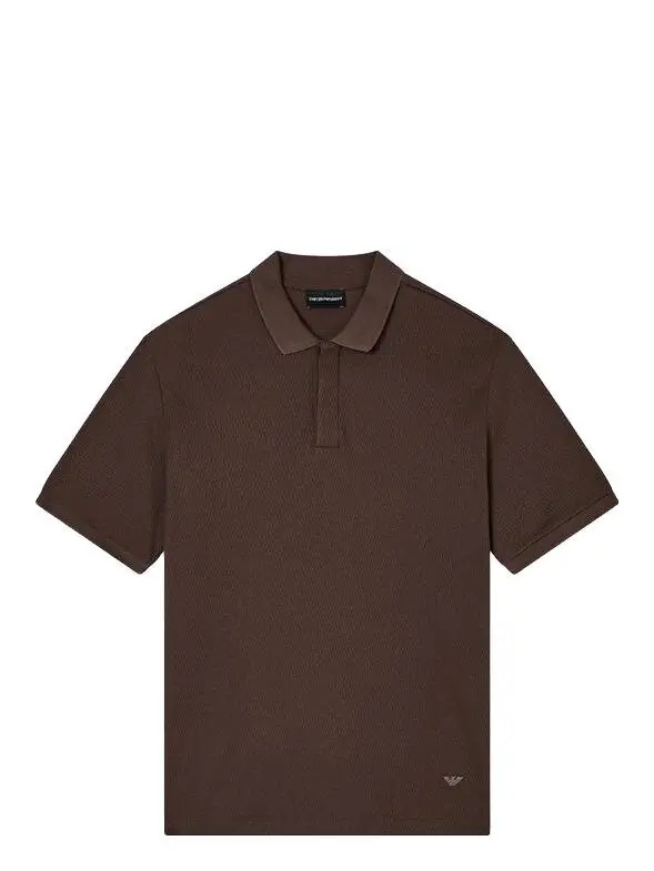 Emporio Armani Jersey Polo Shirt With Vertical Jacquard Motif - Natural