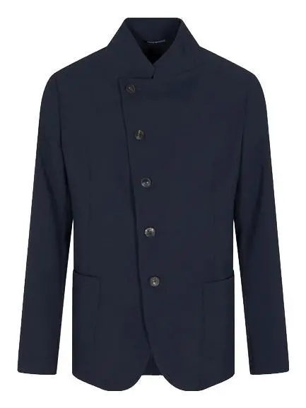 Emporio Armani Icon Guru-collar Jacket With Off-centre Fastening - Blue