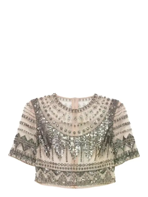Elie Saab Tulle-art Crop Top - Neutrals