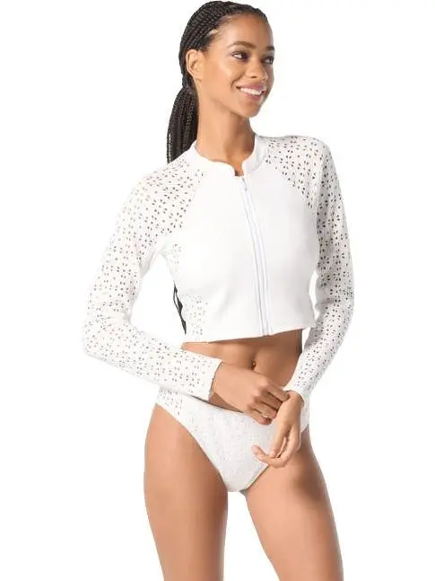 Michael Kors Zip Front Cropped Rash Guard With Logo - White