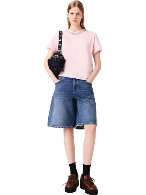 Maje Short-sleeve T-shirt With Rhinestone Embellishments - Pink
