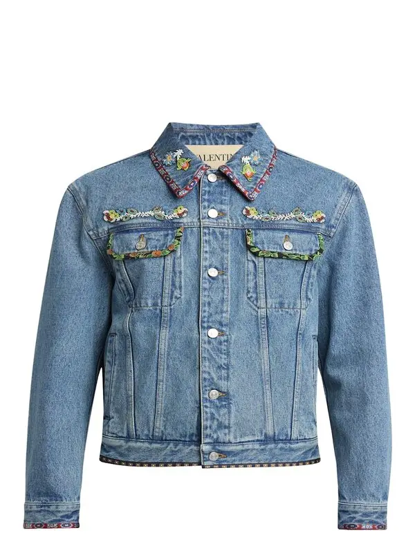 Valentino Garavani Embroidered-trim Denim Jacket - Med Blue
