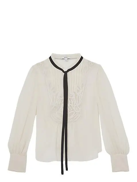 REISS Embroidered Lace Woven Top - Cream