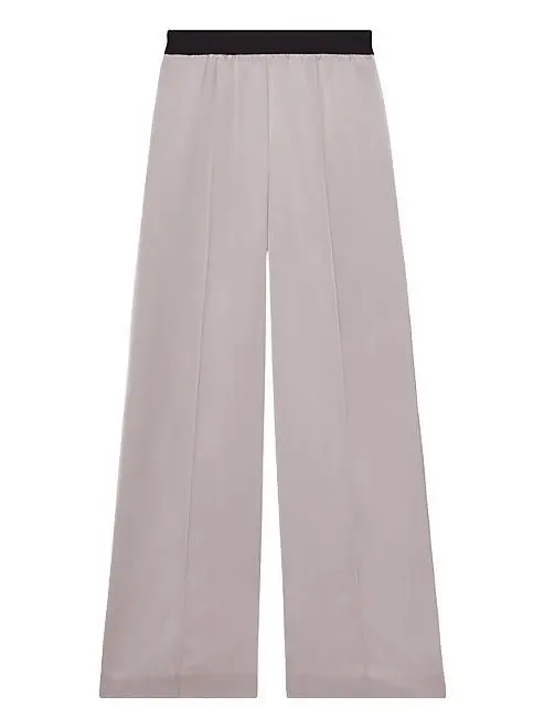 REISS Elasticated-waist Wide-leg Satin Trousers - Grey