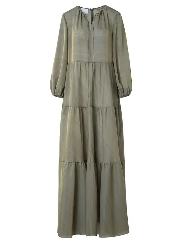 Akris Long-sleeve Tiered Maxi Dress - Khaki