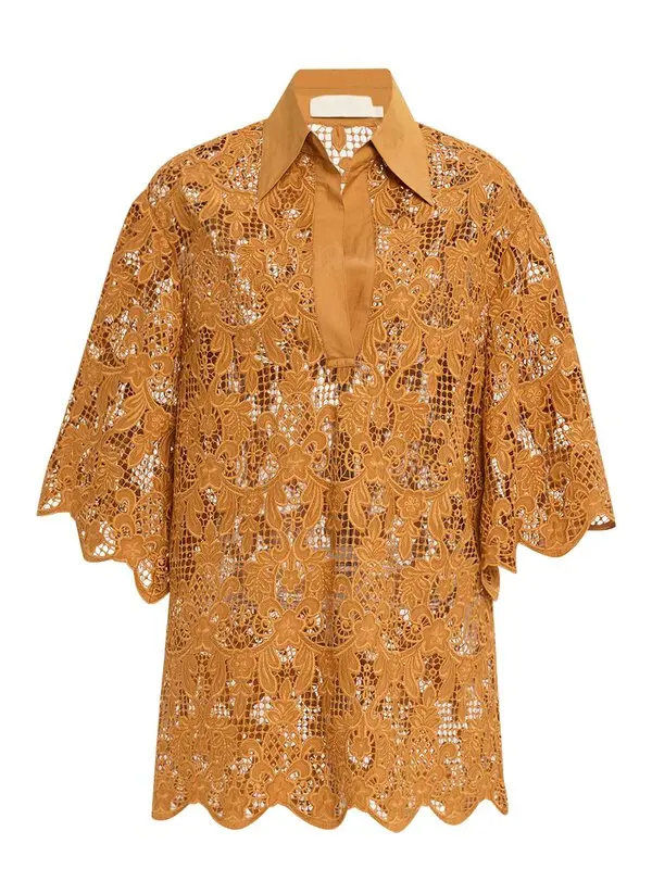 Zimmermann Coco Lace Tunic Top - Biscuit