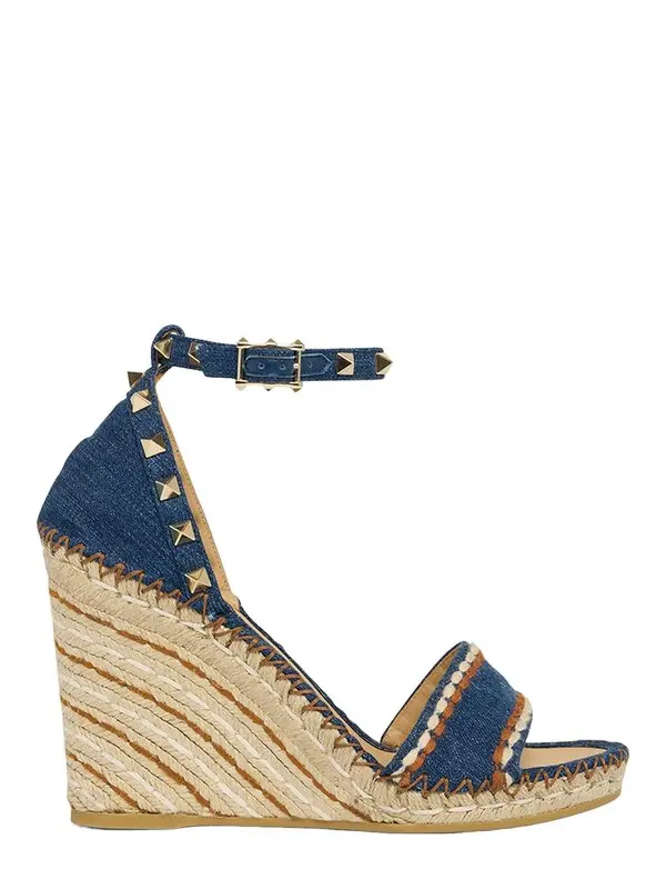 Valentino Garavani Rockstud Wedge Espadrille Sandals - Denim