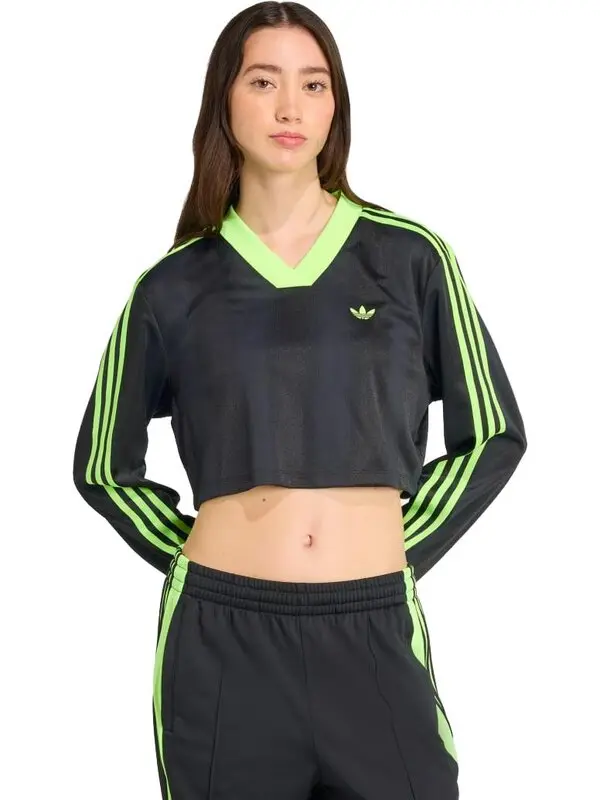 Adidas Adicolor Soccer Jacquard Crop Long-sleeve Top - Black / Signal Green