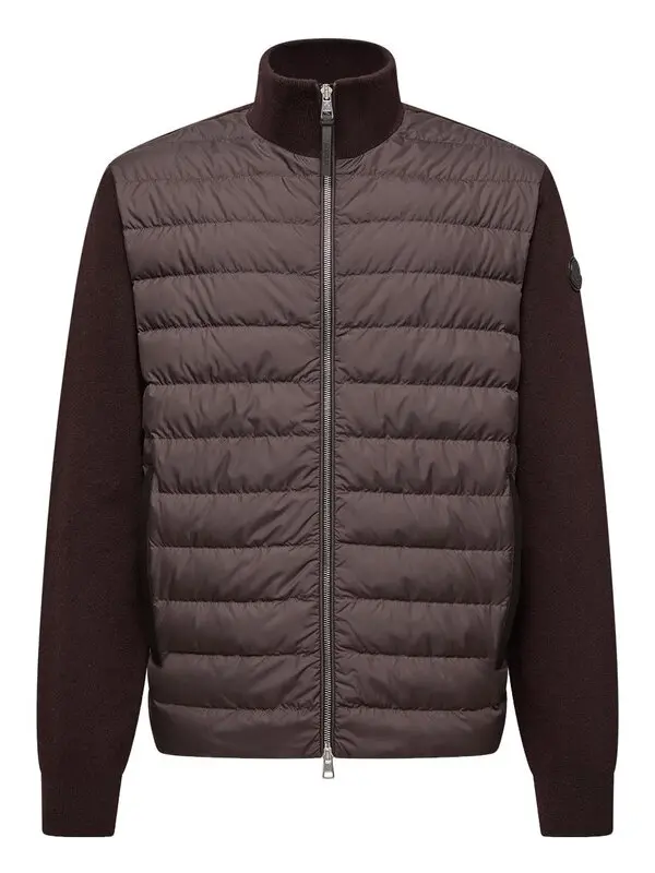 Moncler Padded Wool & Cashmere Zip-up Cardigan - Brown