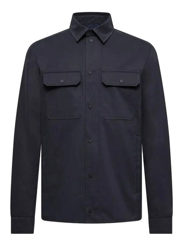 Moncler Cotton Gabardine Long Sleeve Shirt - Blue