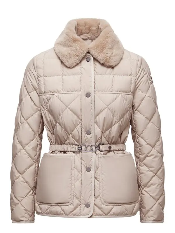 Moncler Cygne Faux Fur-trimmed Short Down Jacket - Beige