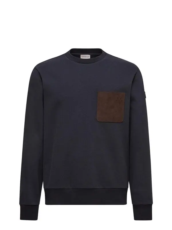 Moncler Cotton And Cashmere Sweatshirt With Alcantara Pocket - Blue