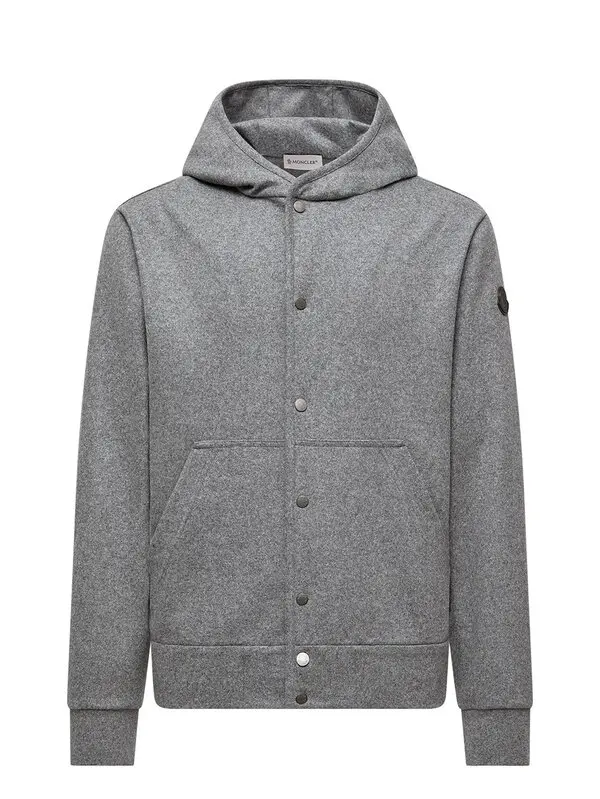 Moncler Wool Blend Buttoned Hoodie - Grey