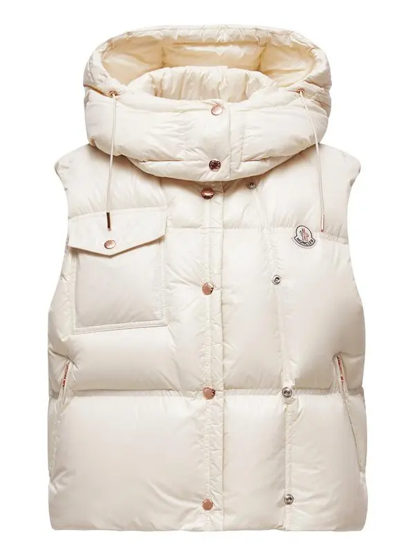 Moncler Pario Hooded Down Vest - White