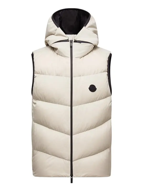 Moncler Guersac Diagonal-quilted Hooded Down Vest - Grey