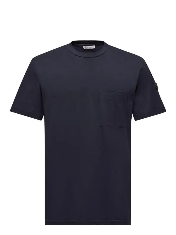 Moncler Logo Cotton & Silk T-shirt With Pocket - Blue