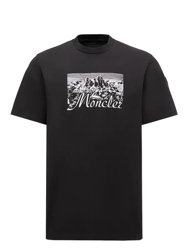 Moncler Mountain Logo Cotton T-shirt - Black