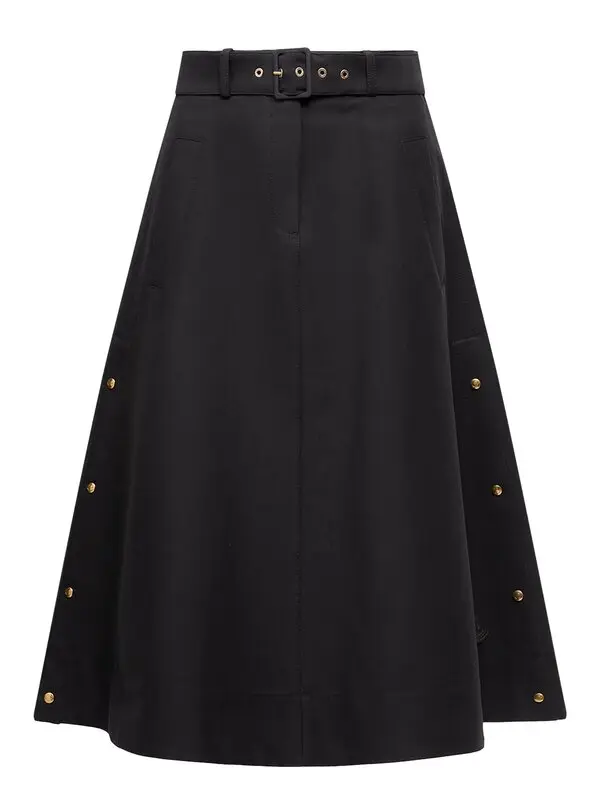 Moncler Cotton A-line Midi Skirt With Adjustable Slits - Black
