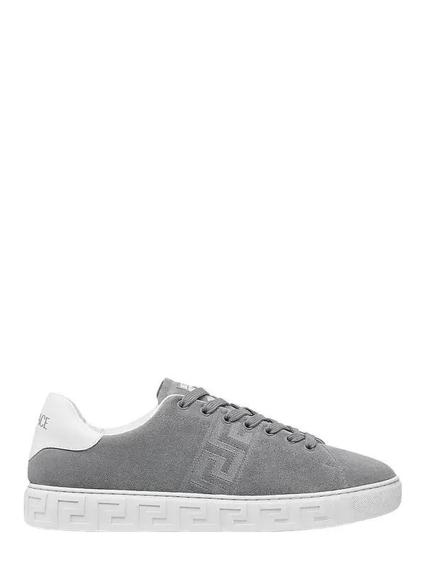 Versace Embroidered La Greca Suede Sneakers - Concrete