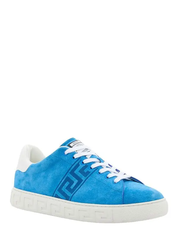 Versace Embroidered La Greca Suede Sneakers - Sky Diver