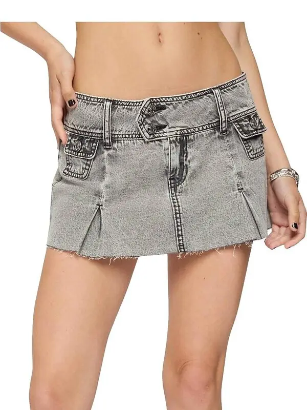 EDIKTED Washed Denim Mini Skirt - Gray