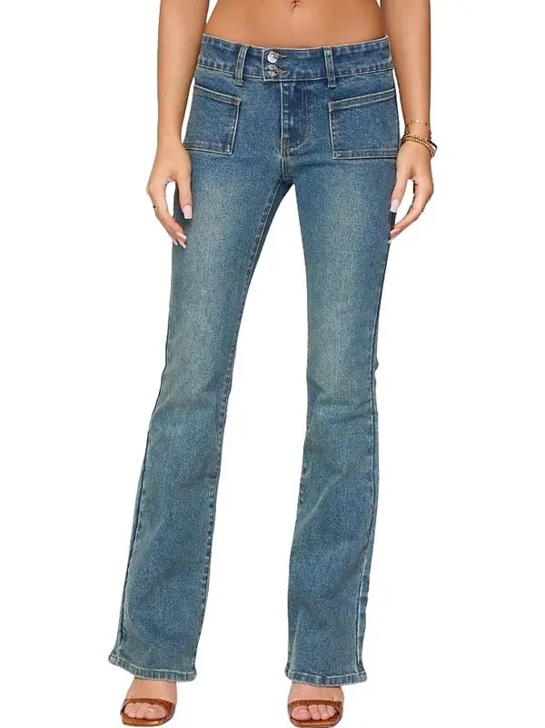 EDIKTED Mattea Low Rise Flared Jeans - Blue-washed