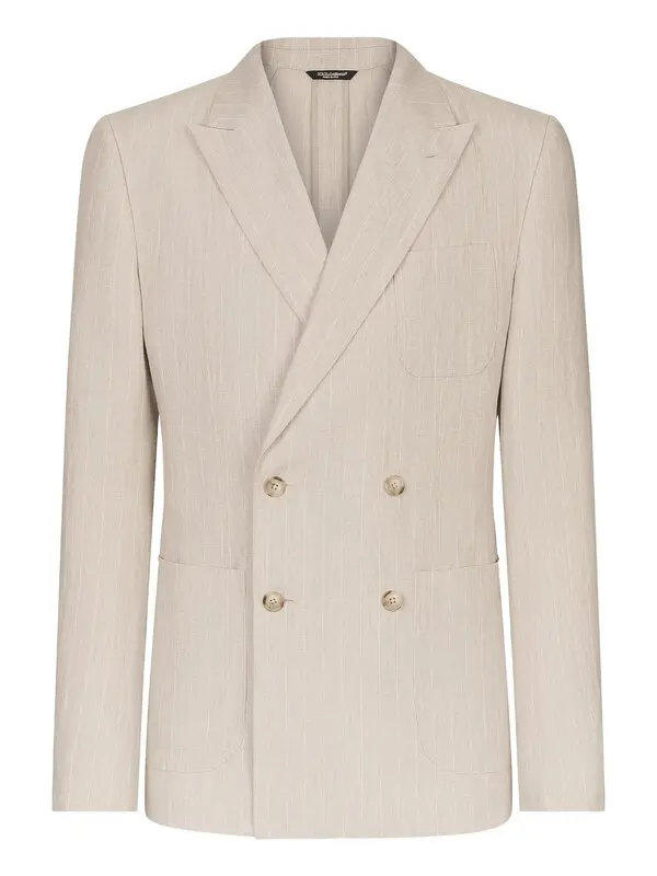 Dolce & Gabbana Double-breasted Portofino-fit Jacket In Pinstripe Linen - Multicolor