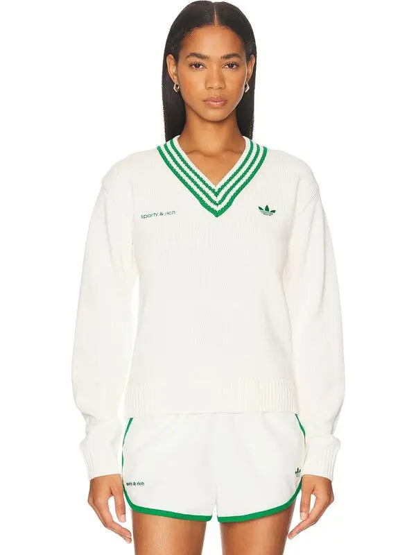 ADIDAS ORIGINALS X Sporty & Rich Sweater - Off White & Green