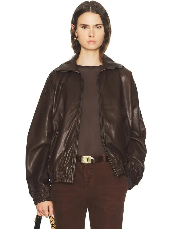 Acne Studios Lemmy Crop Leather Jacket - Dark Brown