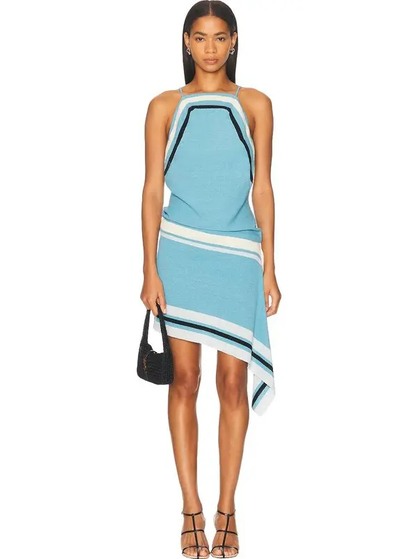 Christopher Esber Straccio Knitted Extension Drape Mini Dress - Cielo Blue & Multi