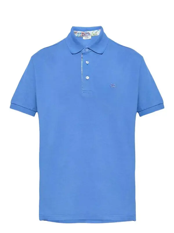 Etro Pegaso-motif Cotton Polo Shirt - Blue