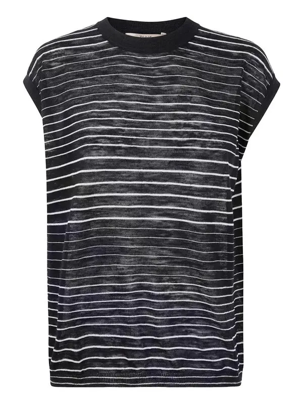 NUUR Striped Linen Top - Black