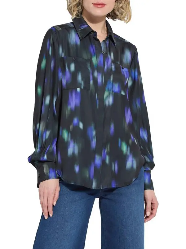 Lyssé Aitana Utility Pleat Button-up Shirt - Motion Blur Streak