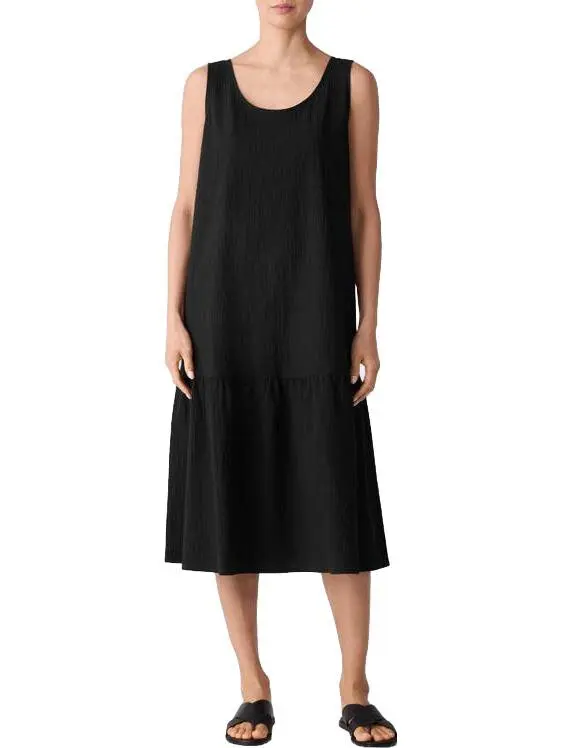 Eileen Fisher Stretch Organic Cotton Midi Dress - Black