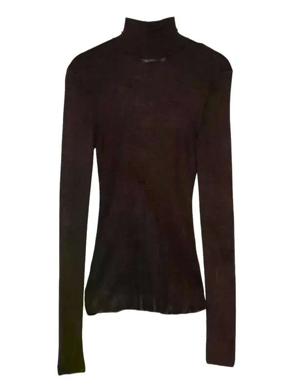 SELF-PORTRAIT High-neck Ribbed Top - Brown