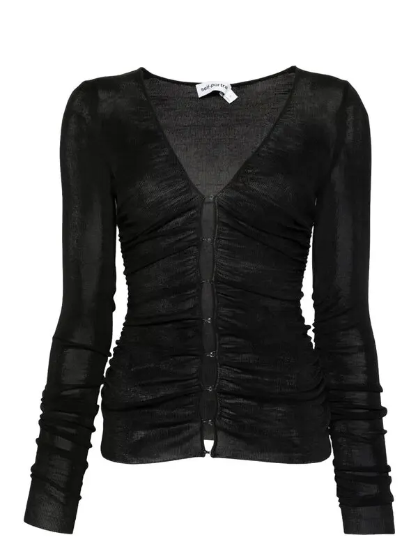 SELF-PORTRAIT Button-detailed Long-sleeve Top - Black