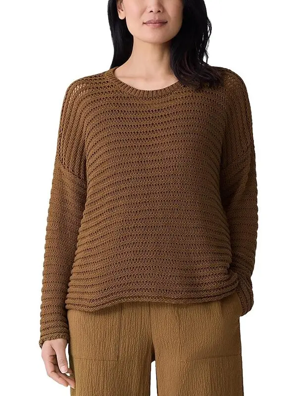 Eileen Fisher Crewneck Cord Yarn Pullover Sweater - Bronze