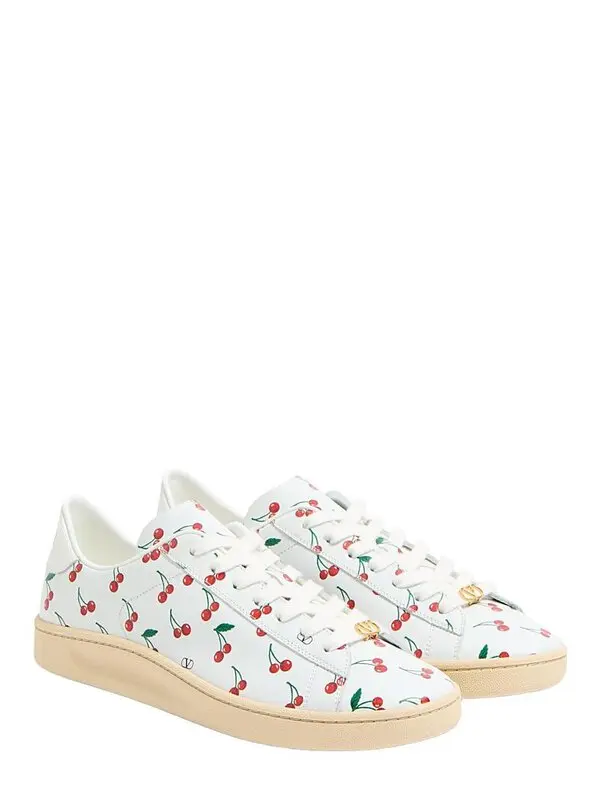 Valentino Garavani Leather Printed Lace-up Sneakers - White Multi