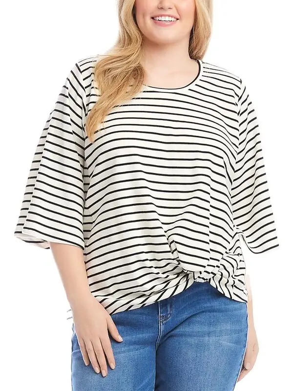 Karen Kane Stripe Flare Sleeve Top - White/ Black