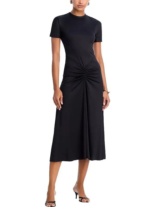 Victoria Beckham Gathered Waist Midi T-shirt Dress - Black