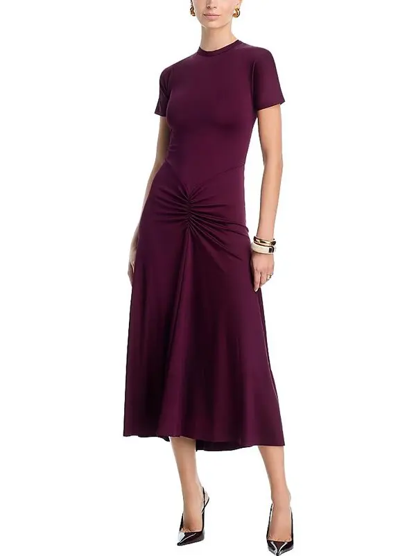 Victoria Beckham Gathered Waist Midi T-shirt Dress - Merlot