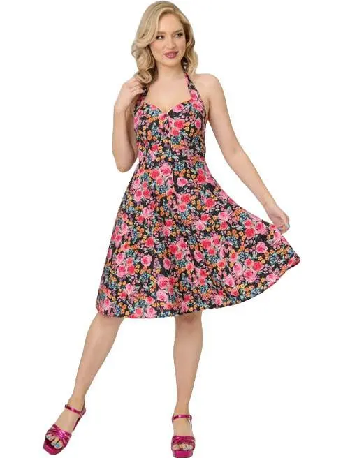SMAK PARLOUR Sweetheart Halter Flare Dress - Pink Roses
