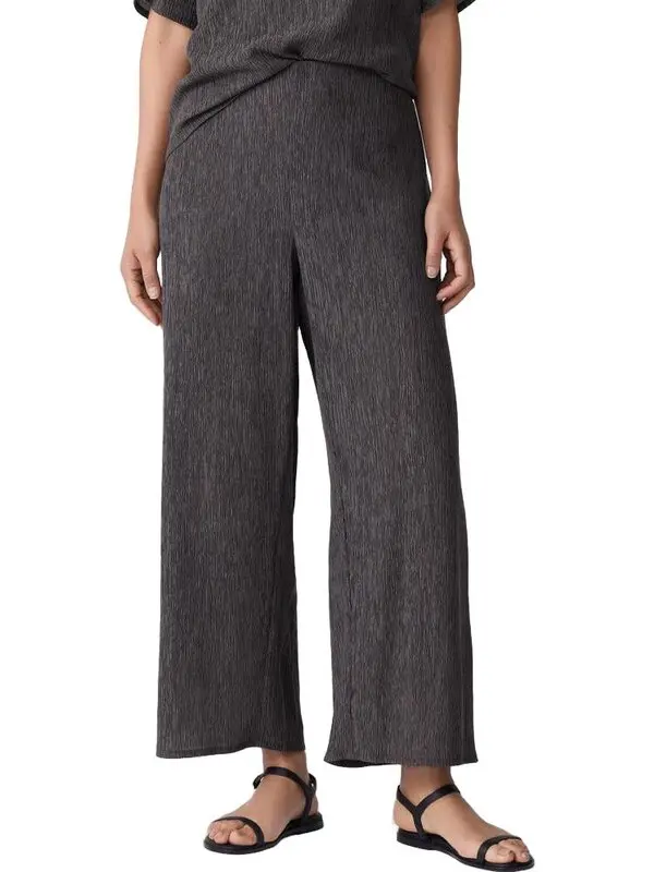 Eileen Fisher Crinkled High Waist Ankle Wide Leg Pants - Rye