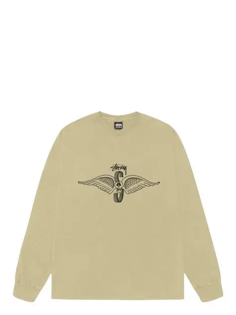 StÜssy Skull Wings Long Sleeve Pigment Dyed Tee Shirt - Elm