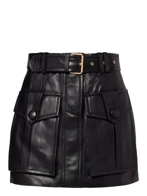 Balmain Belted Leather Mini Skirt - Black