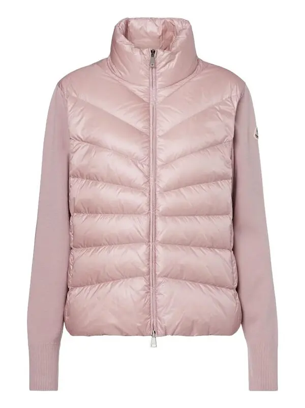 Moncler Down-paneled Virgin Wool Cardigan - Pink