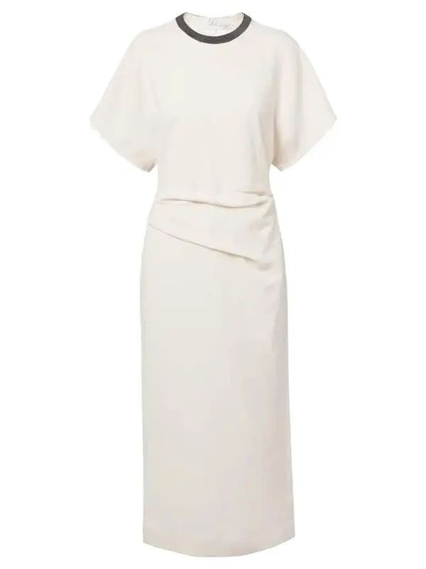 Brunello Cucinelli Linen-blend Midi Dress - White