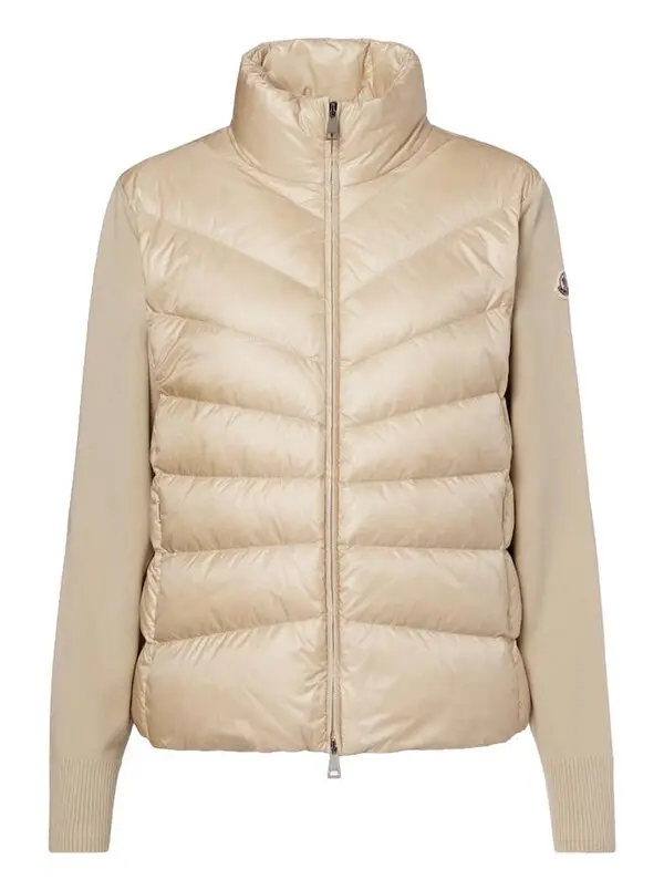 Moncler Down-paneled Virgin Wool Cardigan - Beige